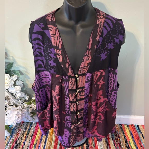 Vintage | Shirts | Vintage Indonesian Batik Vest Gilet Shirt Tooth Tusk ...